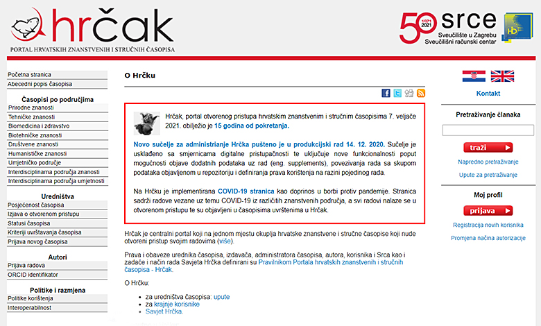 Portal HRČAK slavi 15 godina postojanja - Akademski